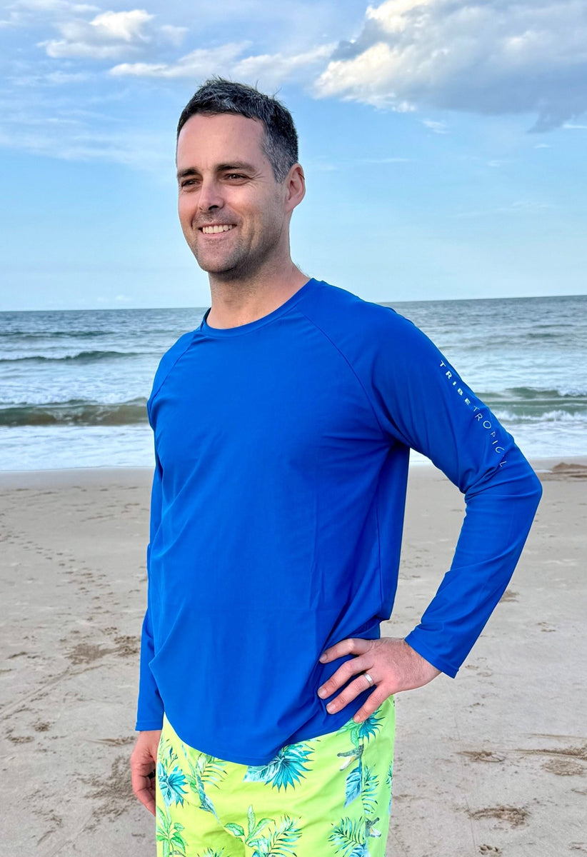 Mens Rash Guard Top UPF50+ | Marine Blue, Relaxed Fit – Tribe Tropical